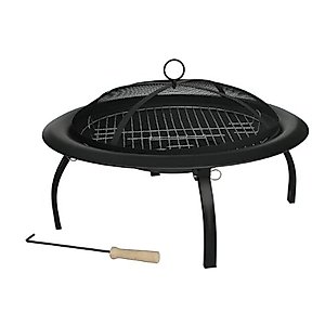 Fire Sense 60873 Fire Pit Portable Folding Round Steel with Folding Legs Wood Burning Lightweight Included Carrying Bag & Screen Lift Tool - Black - 22"
