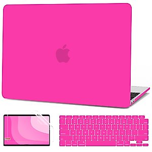 G JGOO Compatible with MacBook Air 13 inch Case 2022 2021 2020 2019 2018 Release M1 A2337 A2179 A1932 Touch ID, Matte Plastic Laptop Hard Shell Case + 2 Keyboard Covers + Screen Protector, Hot Pink