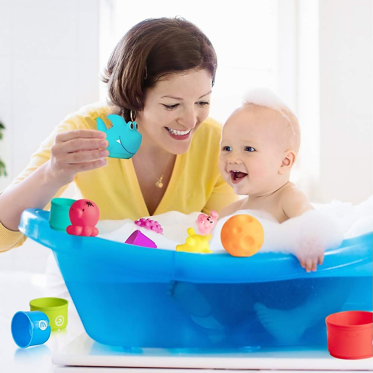 Cylord Bath Toys for Toddlers 1-3, Baby Water Pool Toys with Stacking Cups, for Infant Boy Girl Birthday Gifts 6-12 12-18 Months