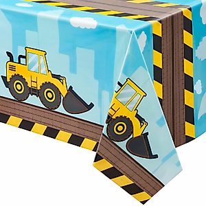 WERNNSAI Dump Truck Table Covers - 2 PCS 108''x 54'' Construction Table Cloth Disposable Plastic Tablecloth Truck Party Supplies for Kids Boys Birthday Construction Party Decorations