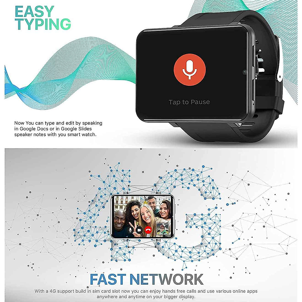 LIZIWEI LEMT 2.86 Inch Super Large Touch Screen Smartwatch, 4G Call 3G+32G Memory 5MP Front Camera 2700Mah Large Battery Multi Sport Modes Smart Watch Easy Typing