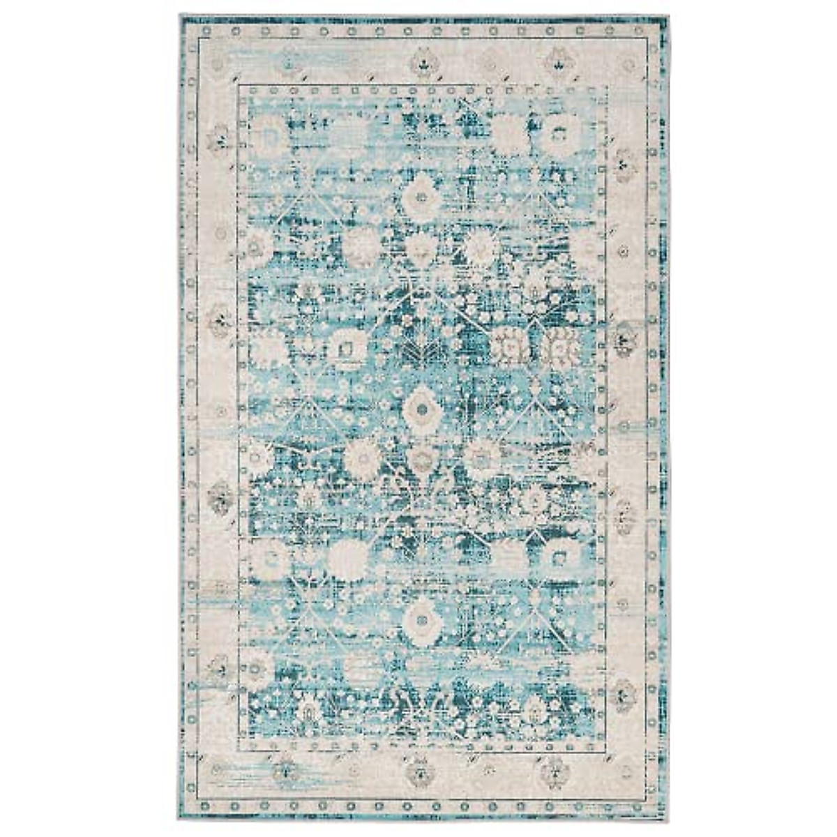 Syalife Washable Rug Vintage Area Rugs, 5'x 7' Living Room Rug with Non Slip Backing, Ultra-Thin Medallion Distressed Non-Shedding Rug, Vintage Floor Mat Indoor Rug USI001-57FG04GR
