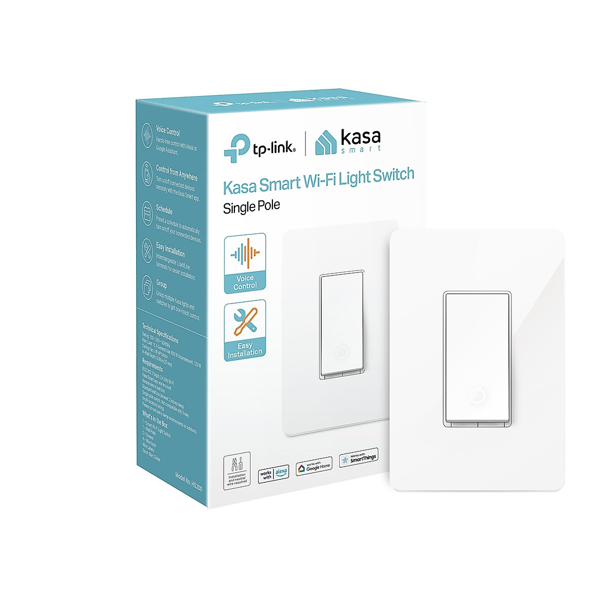 Kasa Smart Light Switch HS200, Single Pole, Needs Neutral Wire, 2.4GHz Wi-Fi Light Switch Works with Alexa and Google Home, UL Certified, No Hub Required , White