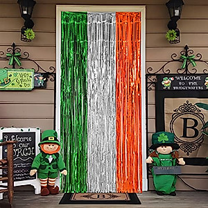 LOLStar 1 Pack St. Patrick's Day Foil Fringe Curtains St Patricks Day Party Decoration 3.3x8.2 ft Green White Orange Tinsel Fringe Curtain Photo Booth Prop Streamer Backdrop for Irish Party Decoration