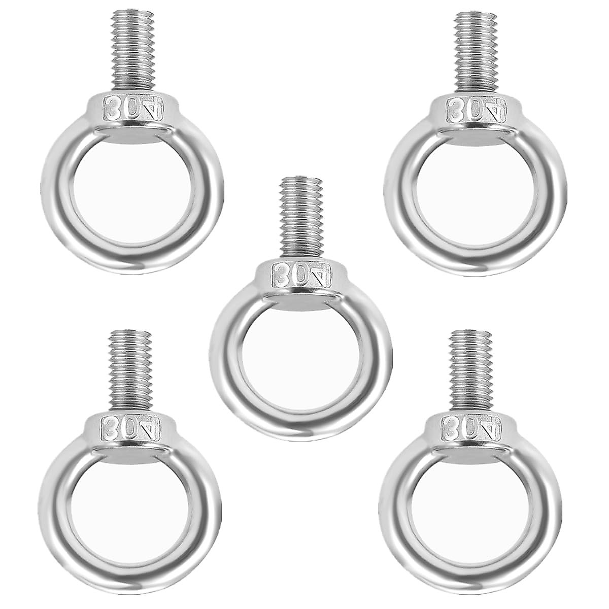 SamIdea(TM) 5PCS M6 Ring Eye Bolt Stainless Steel Screw Bolt with Male Thread