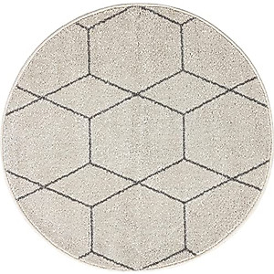 Unique Loom Trellis Frieze Collection Area Rug - Geometric (3' Round, Ivory/ Gray)