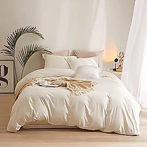 LifeTB Cream White Microfiber Duvet Cover Set Twin / 3 Piece Cream White Cooling Sheets Set Twin (1 Duvet Cover, 2 Pillowcases / 1 Flat Sheet, 1 Fitted Sheet, 1 Pillowcase)