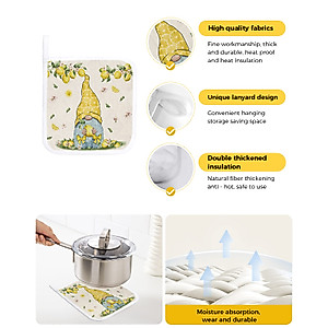 Pot Holder Set of 2 Vintage Farm Gnomes Rural Lemon Green Leaf Potholder Heat Proof Non-Slip Pot Holders,Retro Linen Hot Pads Potholders for Kitchen Cooking Baking BBQ