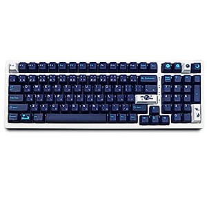 MOLGRIA Blue Hell Keycaps, PBT Keycaps 129 Set for Gaming Keyboard, Cherry Profile Dye Sublimation Custom Keycaps with Japanese Font for Gateron Kailh Cherry MX 104/87/74/61 60 Keyboard ANSI Layout