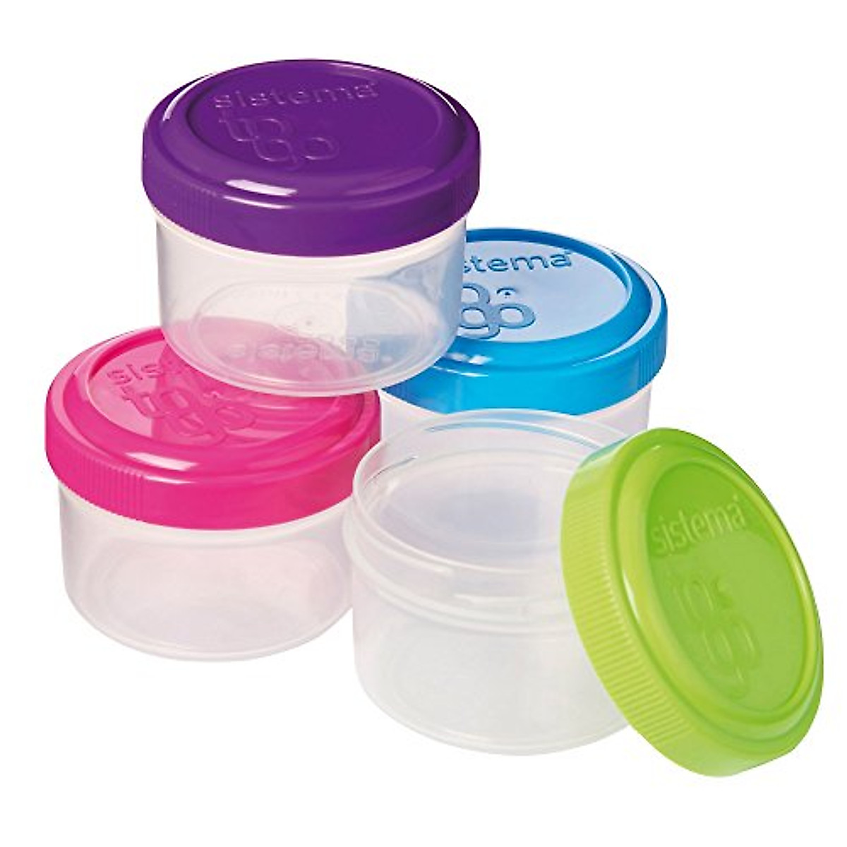 Sistema To Go Collection 1.18 Oz. Salad Dressing Containers, Pink/Green/Blue/Purple, 4 Pack & To Go Collection Breakfast Bowl Food Storage Container, 17.9 oz./0.5 L, Color Received May Vary