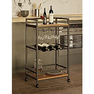 Boss Premium® BarUSA™ LED Bar Cart for Home Mini Portable Wine Bar Coffee Carts Small Mobile Serving Stand Liquor Beverage Drink Tea Alcohol Kitchen Rolling Cart - Designed in USA (Patented)