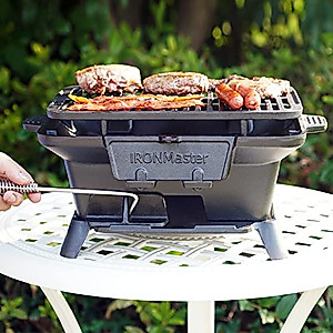 IronMaster Pre-Seasoned Cast Iron Hibachi Grill & Carrying case, Portable for Outdoor Japanese Yakitori BBQ Charcoal Grills, 2 Heights, Air Control & Coal Door