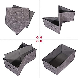 TENABORT Set of 5 Closet Organizer Bins with Handle, Linen Fabric Foldable Storage Baskets Cloth Box Containers for Shelves Home Office Clothes Clothing, Gray, Jumbo