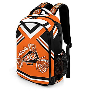Anneunique Cheerleading Orange Backpack Custom Name Large Capacity Shoulder Bags for Sports Party
