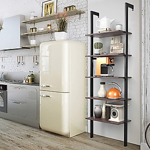 Tangkula Industrial Ladder Shelf Against The Wall, 5-Tier Ladder Bookshelf w/Metal Frame, 72 Inches Open Bookcase Plant Flower Stand Display Storage Rack for Home Office