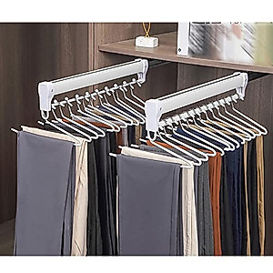 LOJOO Heavy Duty Pull-Out Closet Valet Rod, Adjustable Wardrobe Clothing Rail, Top Mount Wardrobe Hanger Rack Bar Ball Bearing Slide (Color : White, Size : 40.5cm)