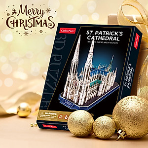 CubicFun 3D Puzzles for Adults St. Patrick's Cathedral Model Kits, New York Architecture Puzzles for Adults Building Toys for Kids Ages 8+, 117 Pieces with Booklet Easter Gifts Valentine's Day Gift