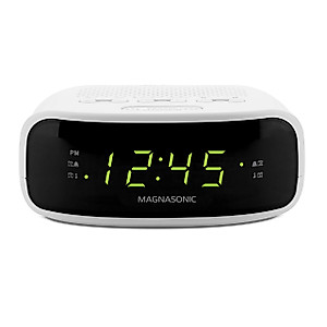 Magnasonic Digital AM/FM Clock Radio with Battery Backup, Dual Alarm, Sleep & Snooze Functions, Display Dimming Option,White (EAAC201)