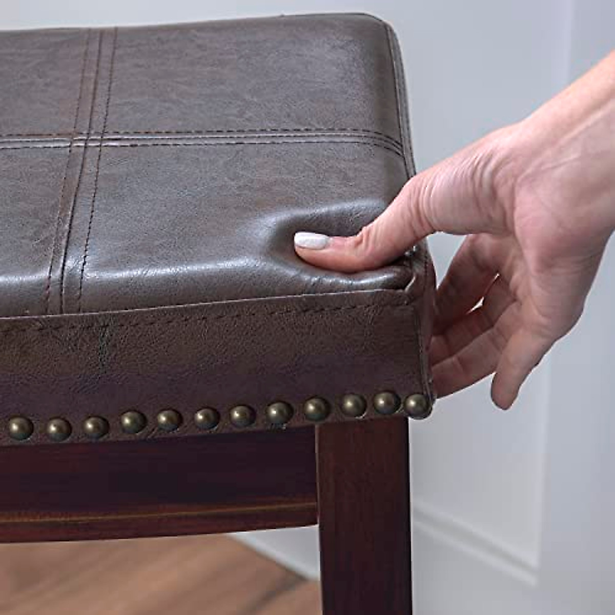 Linon Home Décor Kingston Backless Barstool by Linon, 32" x 18.75" x 13.25", Brown Patch Bar