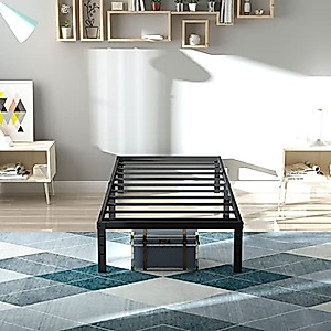 Rooflare Twin Size Bed Frames 18 Inch Tall Max 3500lbs Heavy Duty Metal Twin Size Platform for Boys Girls Kids No Box Spring Needed Black Easy to Assemble-Black