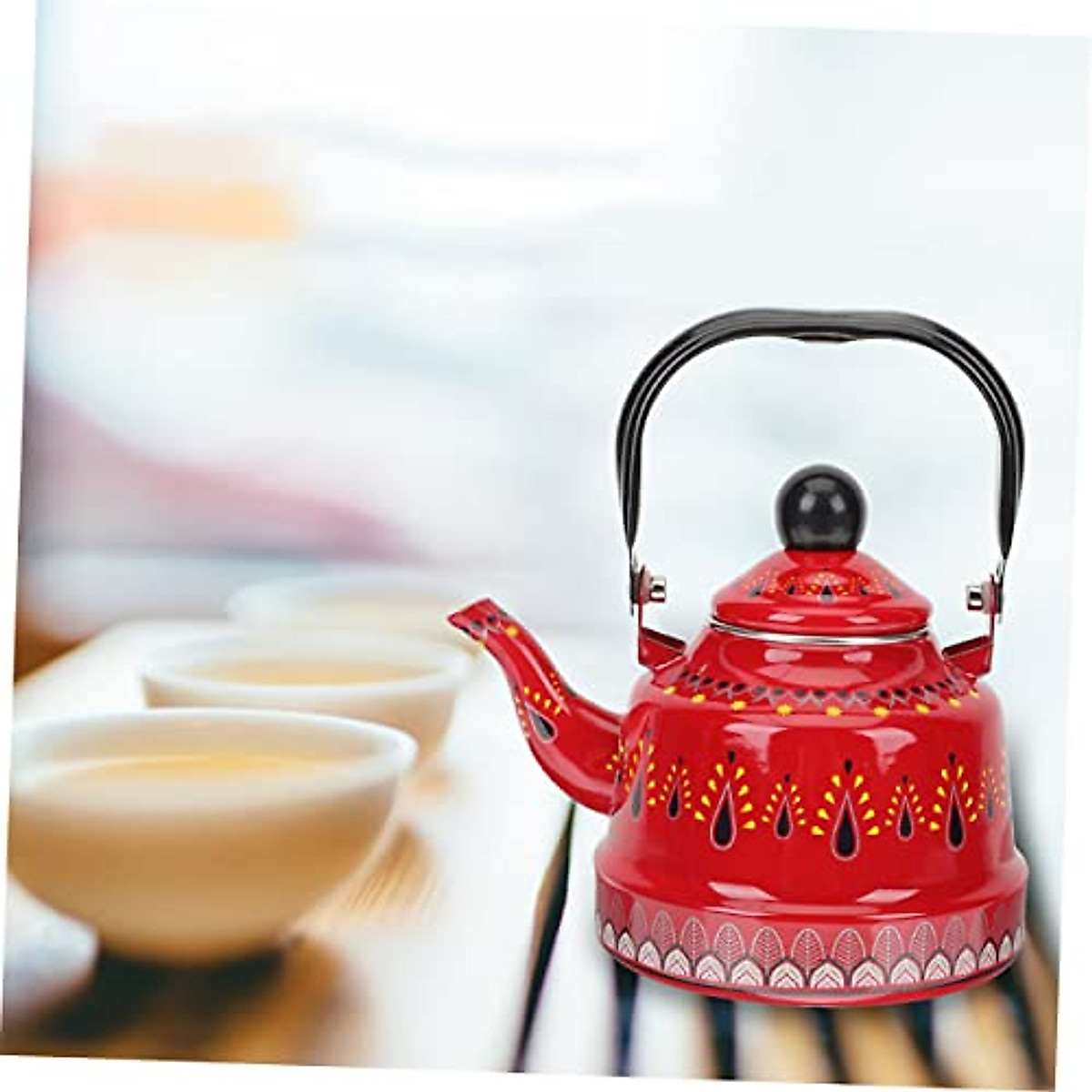 OUSIKA Tea Kettle Electricity Water Office Camping Stainless Top Kettle Stovetop Porcelain Steel Home Farmhouse Teakettle Kitchen Enamel Ceramic Drink Stove Red Bottom Household Coffee Cool Tea Pot Ke