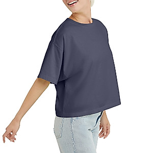 Hanes Comfortblend Originals Garment Washed T-Shirt, Crewneck Crop Tees for Women, Anchor Slate