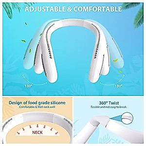 Matekxy Portable Neck Fan, Mini Hands-Free Fan with Quiet and Lightweight, Personal Bladeless Fan Neck Cooler for Indoor & Outdoor (White)
