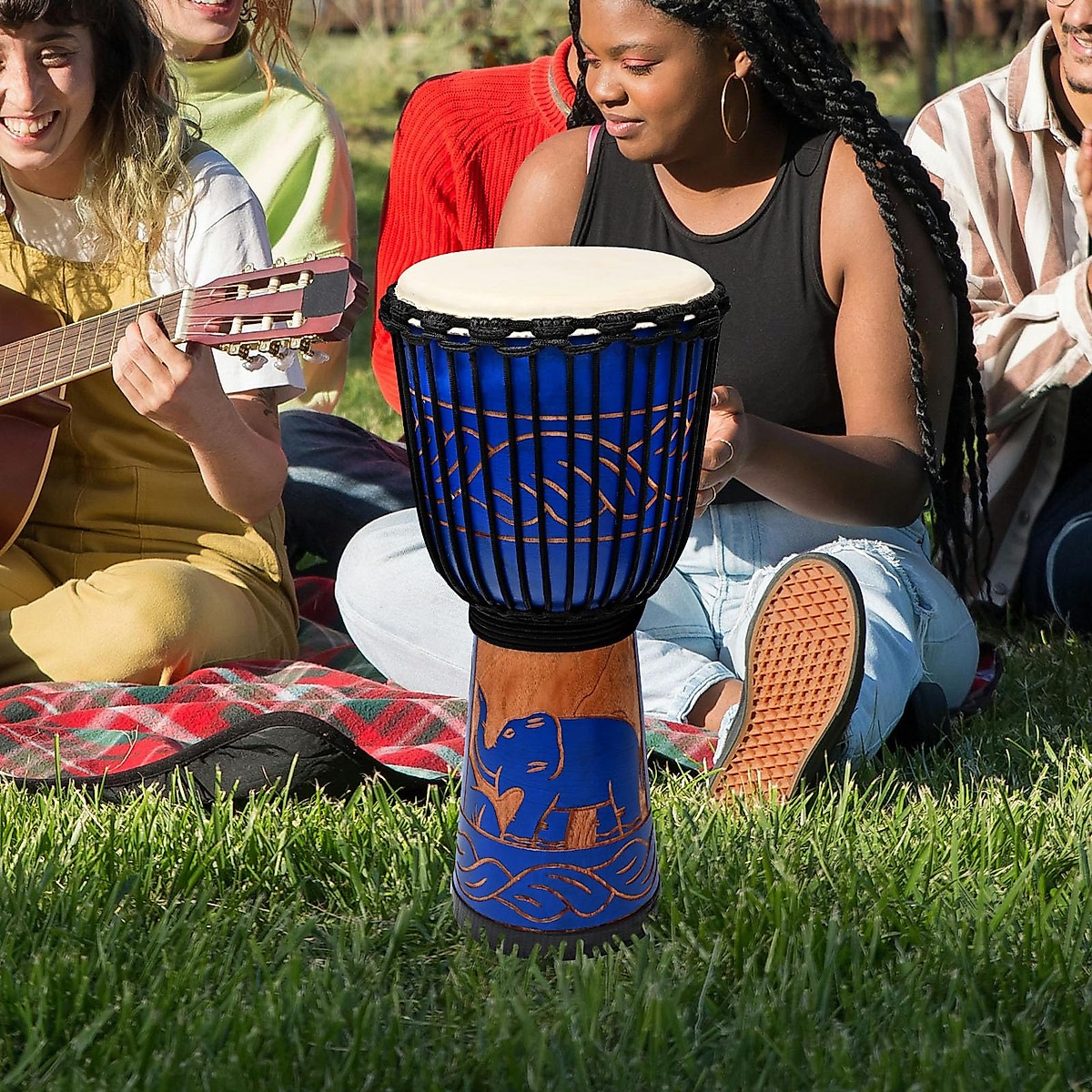 AIMEIS Djembe Drum,10" African Drum Carved of Mahogany Goatskin Hand Drums for Adults Beginner (Blue)