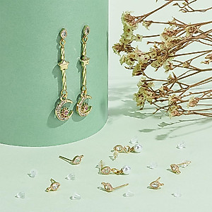 BENECREAT 10PCS 18K Real Gold Plated Teardrop Cubic Zirconia Earring Studs with Loop for Earring DIY, Valentine's Day Jewelry Gift Making, Hole: 1mm