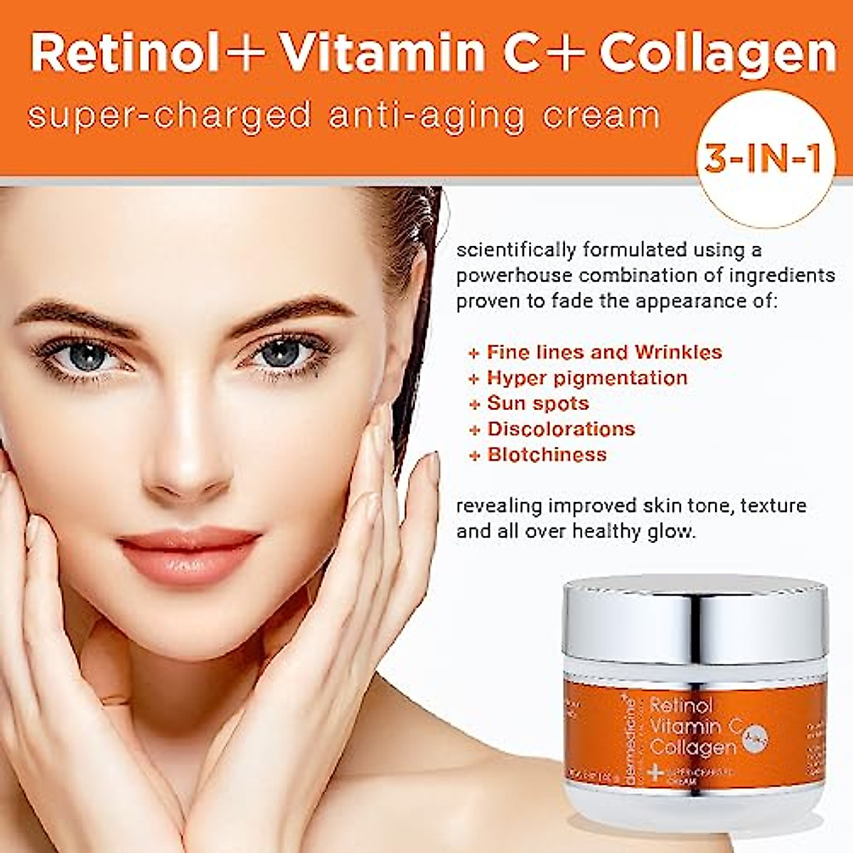 Vitamin C + Retinol + Collagen | Super Charged Anti-Aging Cream for Face | Pharmaceutical Grade Quality | Helps Smooth & Plump Fine Lines & Wrinkles & Brightens for Younger Skin (2 oz)