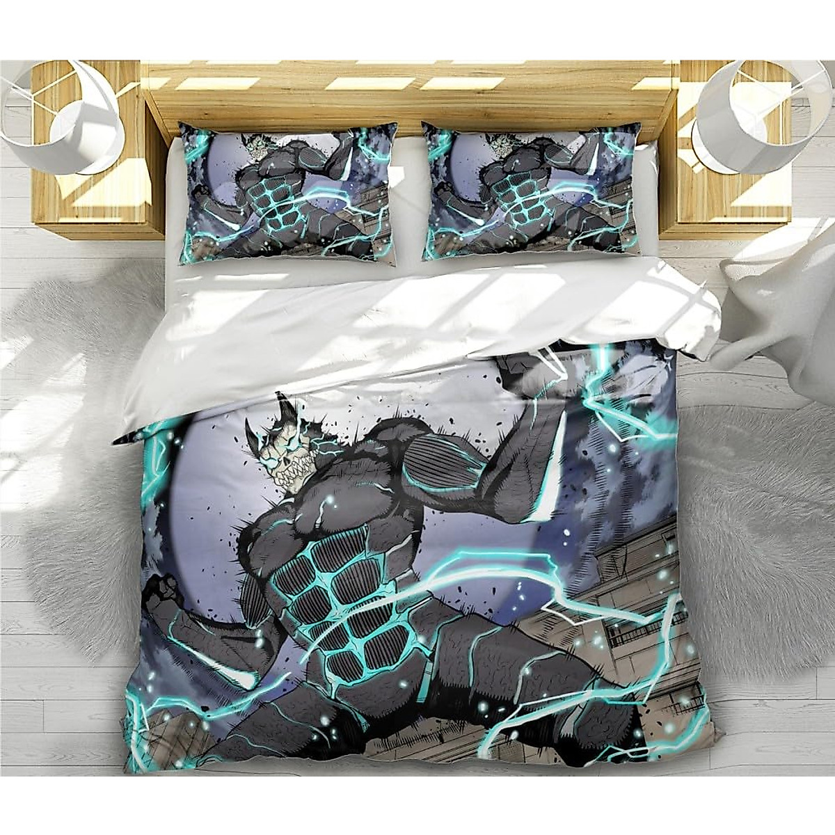 enttgo Monster No.8 Duvet Cover Set 3 PCs Microfiber Bedding Set Zipper Closure Comforter Not Included (1 Duvet Cover+2 Pillow Shams) All Season Use (06,Twin-68x86in+20x30in*2)