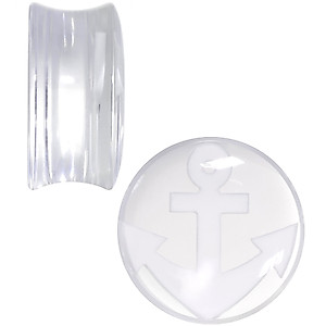 Body Candy Clear Acrylic White Anchor Saddle Ear Gauge Plug Set 20mm