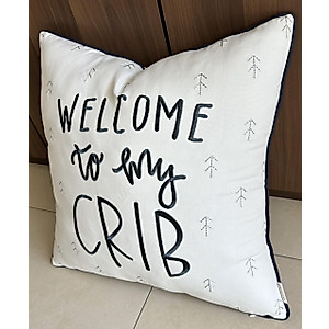 VAGMINE Welcome to My Crib Quote Embroidered Decorative Square Accent Throw Pillowcase - Nursery Decor, Boys Room Decor - 18x18 Inches, Ivory