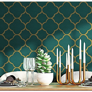 Peel and Stick Wallpaper Gold and Green Contact Paper Wall Paper Dark Green Wallpaper Trellis Contact Paper for Walls Cabinets Self Adhesive Removable Wallpaper for Walls Vinyl Rolls 118"x17.7"