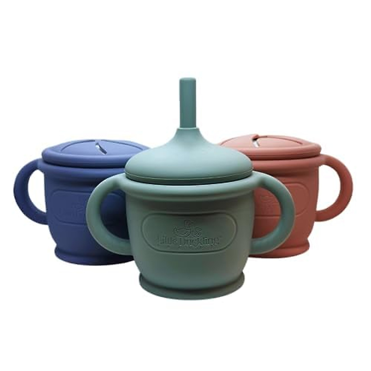 Little Duckling Brands 2-in-1 Silicone Baby Sippy Cup W/Straw & Lid, Toddlers Sippy Cups, Snack Container Cups, Round Snack Cups for Kids, Easy-Hold Straw Cups W/Handle