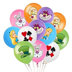 42Pcs Alice in Wonderland Balloon Party Decorations 6 Styles Colorful Wonderland Theme Latex Balloon Baby Shower Girl Tea Party Decorations Supplies