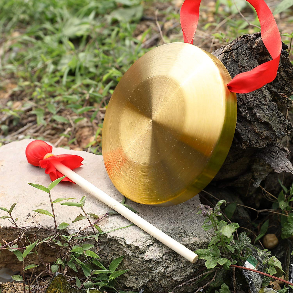 GTHER 15cm 5.9in Chinese Traditional Percussion Instrument Gong with Wooden Hammer Beater Mallet & Hanging String