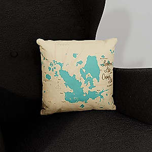 Lochloosa & Orange Lakes Florida Map Canvas Throw Pillow for Couch or Sofa at Home & Office by Lakebound 18" x 18".