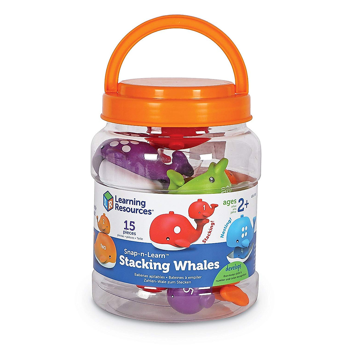 Learning Resources Snap-n-Learn Stacking Whales, Educational Toys ,Fine Motor, Counting & Sorting Toy, Shape Sorting, 15 Pieces, Ages 2+