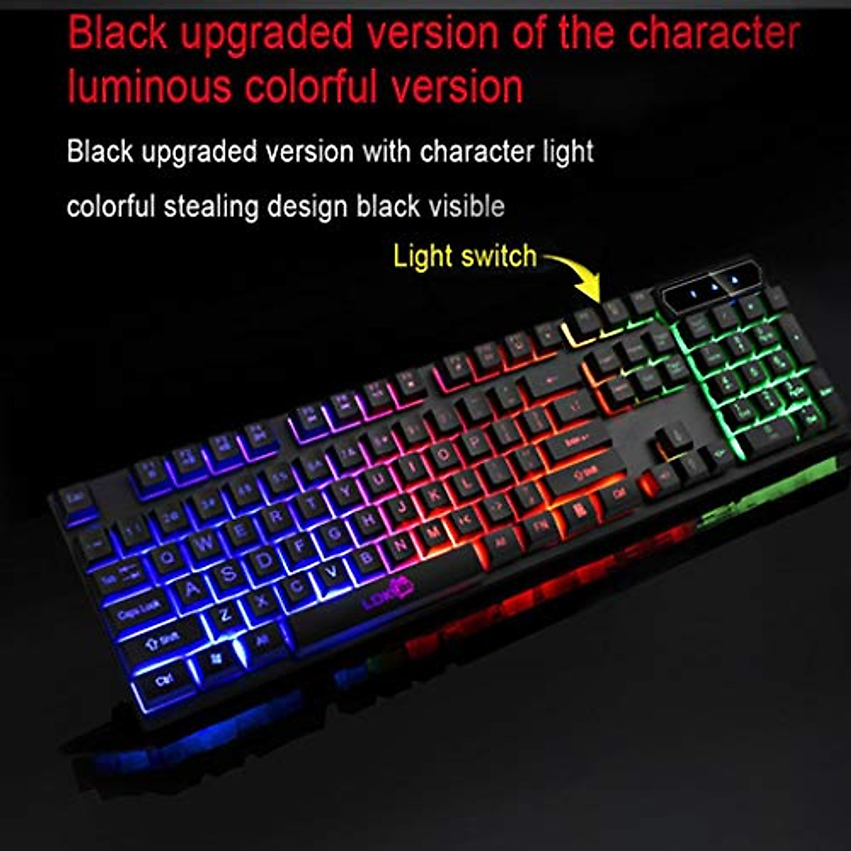 Rainbow LED Backlit 104 Keys Gaming Keyboard, Compact Keyboard with 12 Multimedia Shortcut Keys USB Wired Keyboard for PC Gamers Office