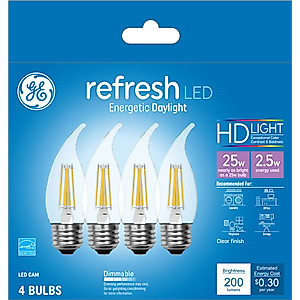 GE Lighting 45576 Relax HD LED (25-Watt Replacement) 200-Lumen Candle Bulb with Medium Base, Soft White Clear, 4-Pack, 4 Piece