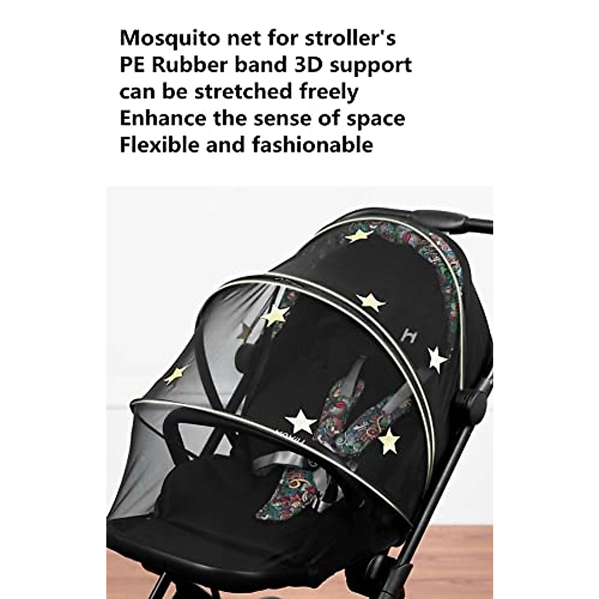 MINILUJIA Universal Foldable Star Mosquito Net and Storage Bag for Baby Stroller with Zipper Visible Breathable Sun Cover Bassinet Mesh Cover for Car Seat,Bassinets,Cradles,Cribs (Black with Star)