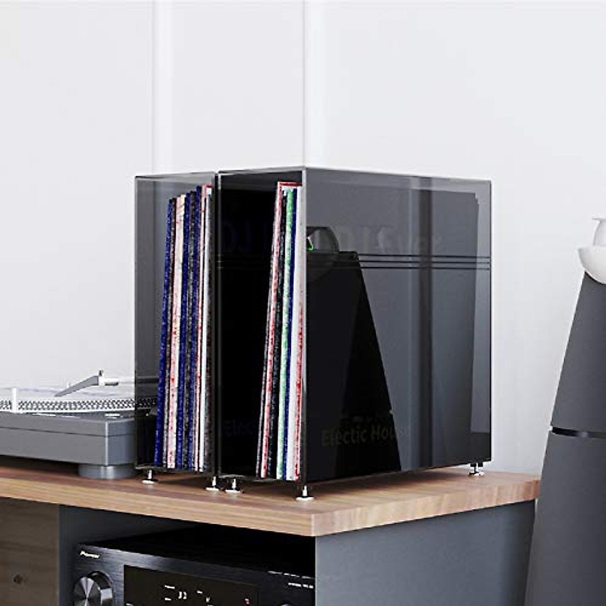 Kelendle Vinyl Record Crate Organizer Premium Acrylic Vinyl Record Display Stand Shelf LP Album Storage Holder Home Office Storage Rack