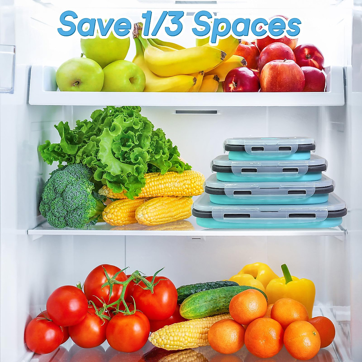 Plastic Food Storage Containers With Lids -4PC Silicone Collapsible BPA Free Lunch Box Airtight Vacuum Seal - Freezer Microwavable Food Containers For Fruit Leftover Food - Rv Organization And Storage