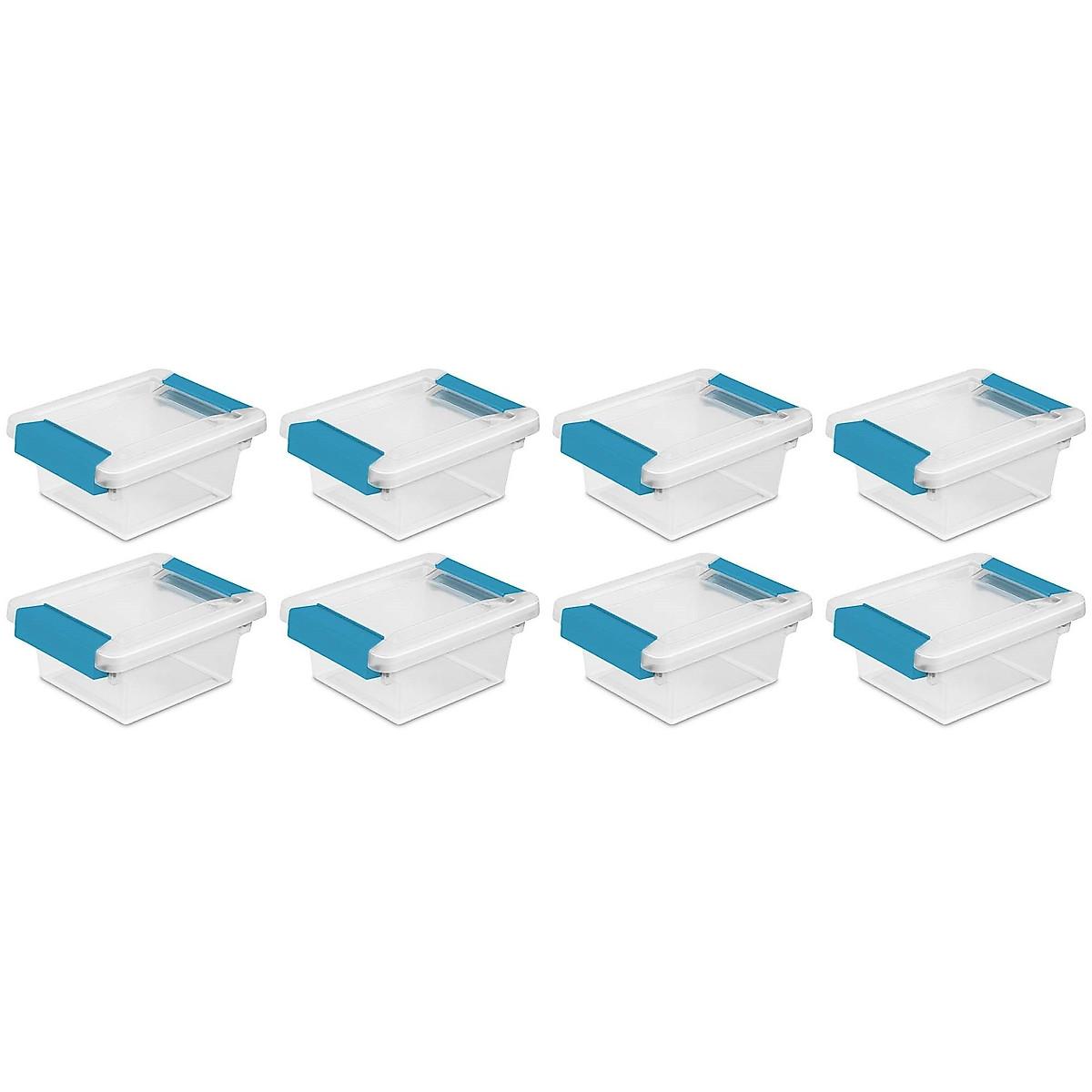 Sterilite Mini Clip Box, Clear with Blue Aquarium Latches, 8-Pack