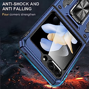 AKABEILA Case for Samsung Galaxy Z Flip 5(5G) Case Cover Soft TPU PC Slim Non-Slip Carbon Fiber Phone Case Rotate Stand Slide Camera Protection Navy Blue