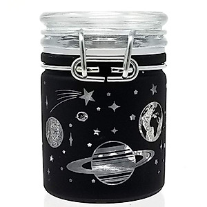 Airtight Glass Herb Stash Jar with Clamping Lid in Choice of Design (Black Frosted Galaxy)