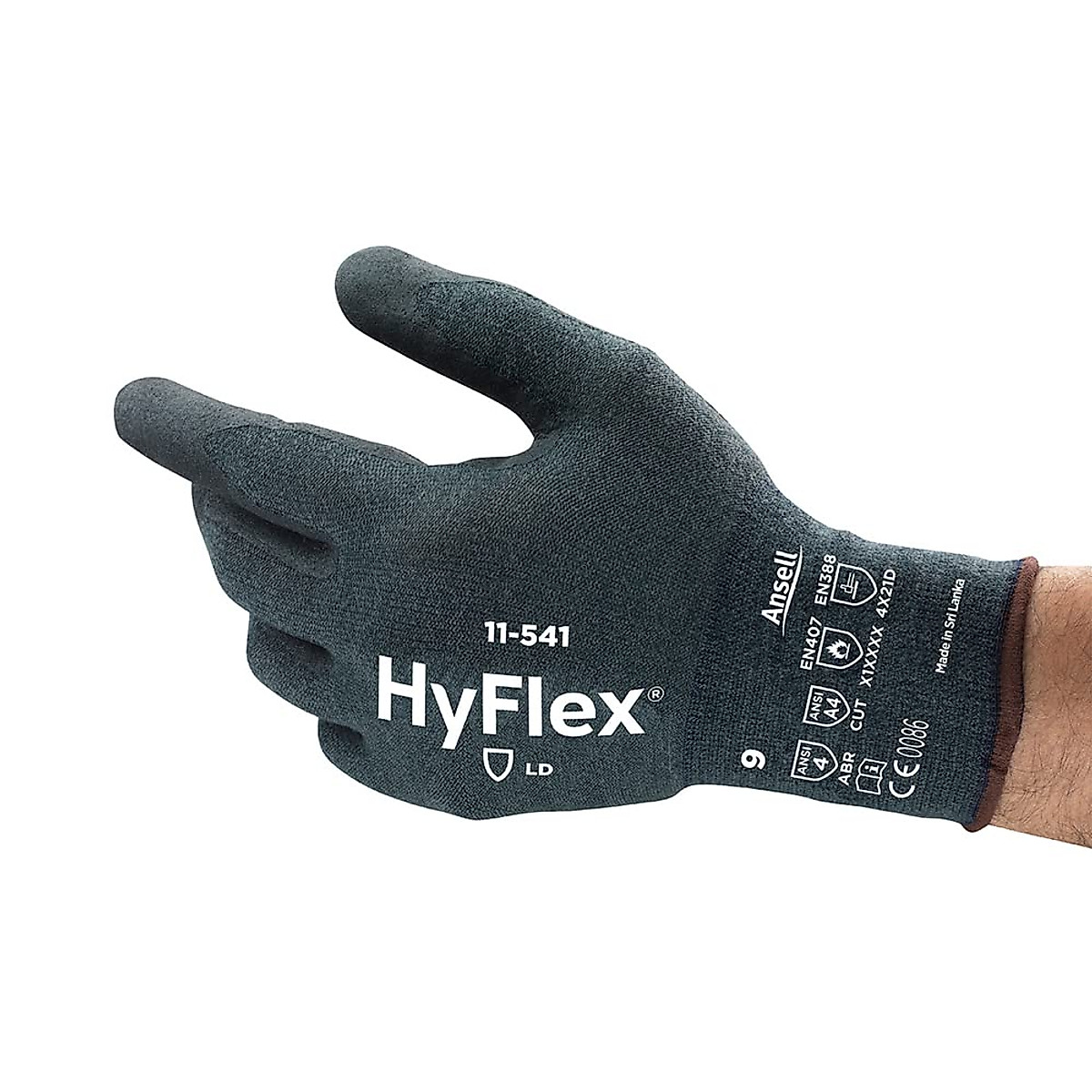 Ansell Healthcare 11541090 Series 11-541 HyFlex Glove, Silicone Free Spandex, Textured Polyester Knitwrist, 18 Gauge, Size 9 (Pack of 144)