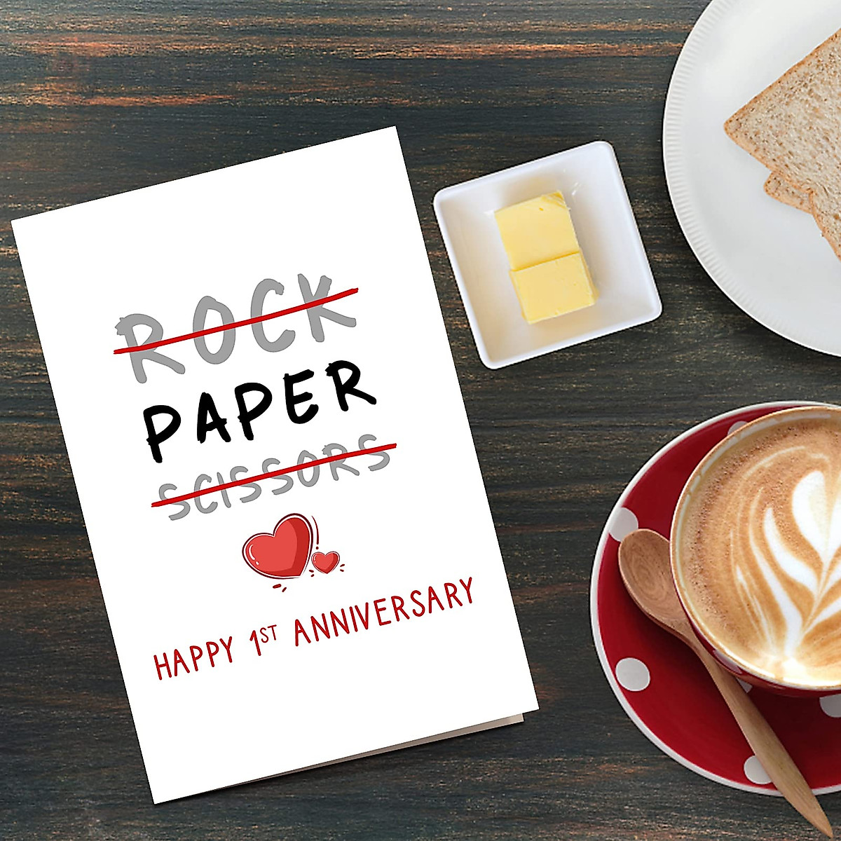 Qiliji Happy 1st Anniversary Card, Funny 1 Year Wedding Anniversary Card, Paper Anniversary Greeting Card, Rock Paper Scissors