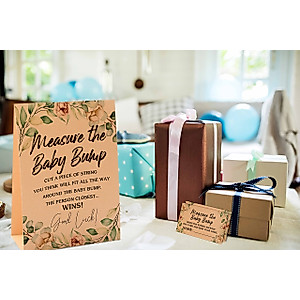 1 Measure the Baby Bump Kraft Sign & 50 Guessing Cards Set, Gender Neutral Baby Shower, Baby Showers Decorations, Baby Shower Games/083KF